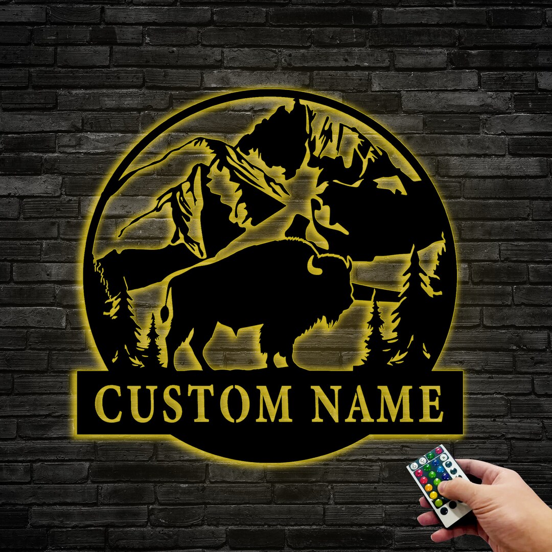 Custom Outdoor Bison Circle Monogram Sign,lone Bison,bison Camp Sign ...