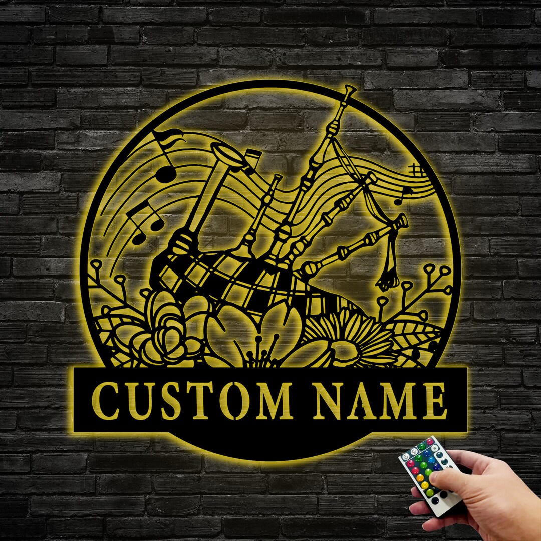 Custom Bagpipes Metal Wall Art With LED Light,personalized Bagpipes ...