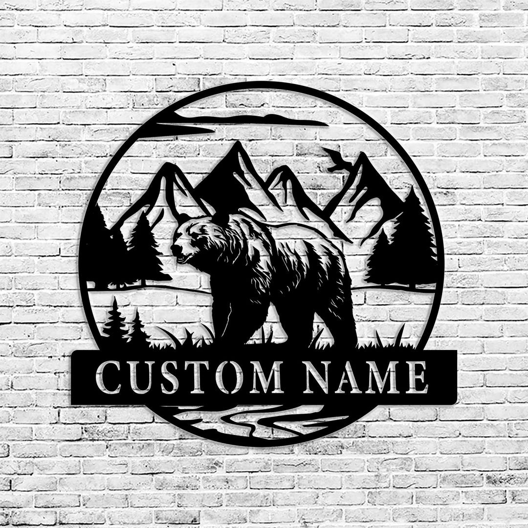 Custom Name Sign,bear Metal Sign NEW, Great Outdoor, Bear in Woods ...