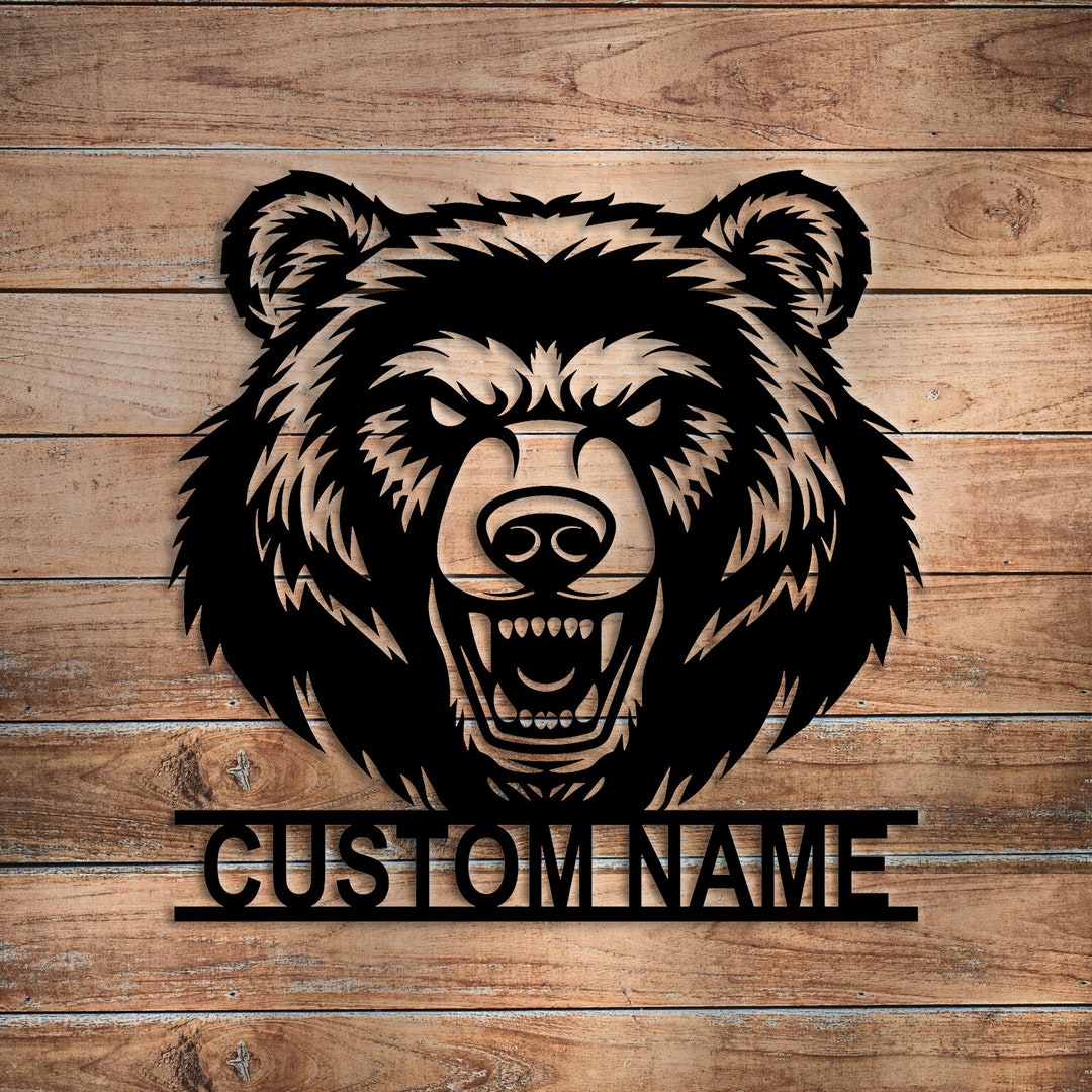 Custom Bear Signcustom Bear Metal Wall Art With Lights,grizzly Bear ...