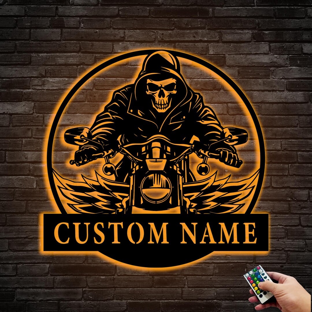 Custom Motorcycle Skull Metal Sign ,personalized Name Garage,motorcycle ...