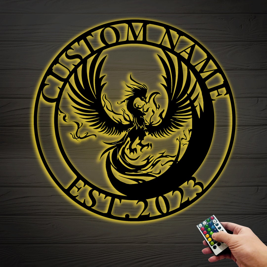 Custom Firebird Phoenix Metal Wall Art With LED Lights,custom Surname ...
