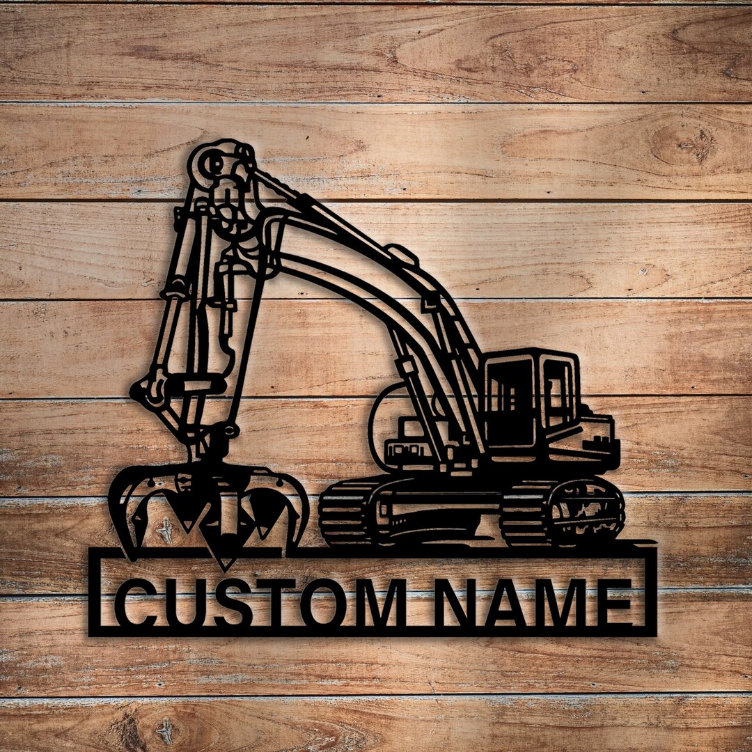 Personalized Excavator Driver Metal Wall Art LED Light Custom Excavator ...