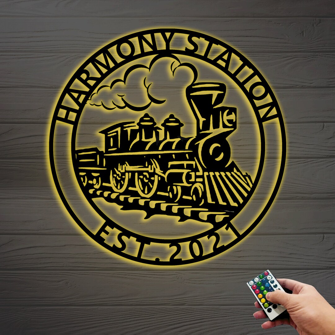 Personalized Train Metal Sign With LED Light, Custom Train Sign ...