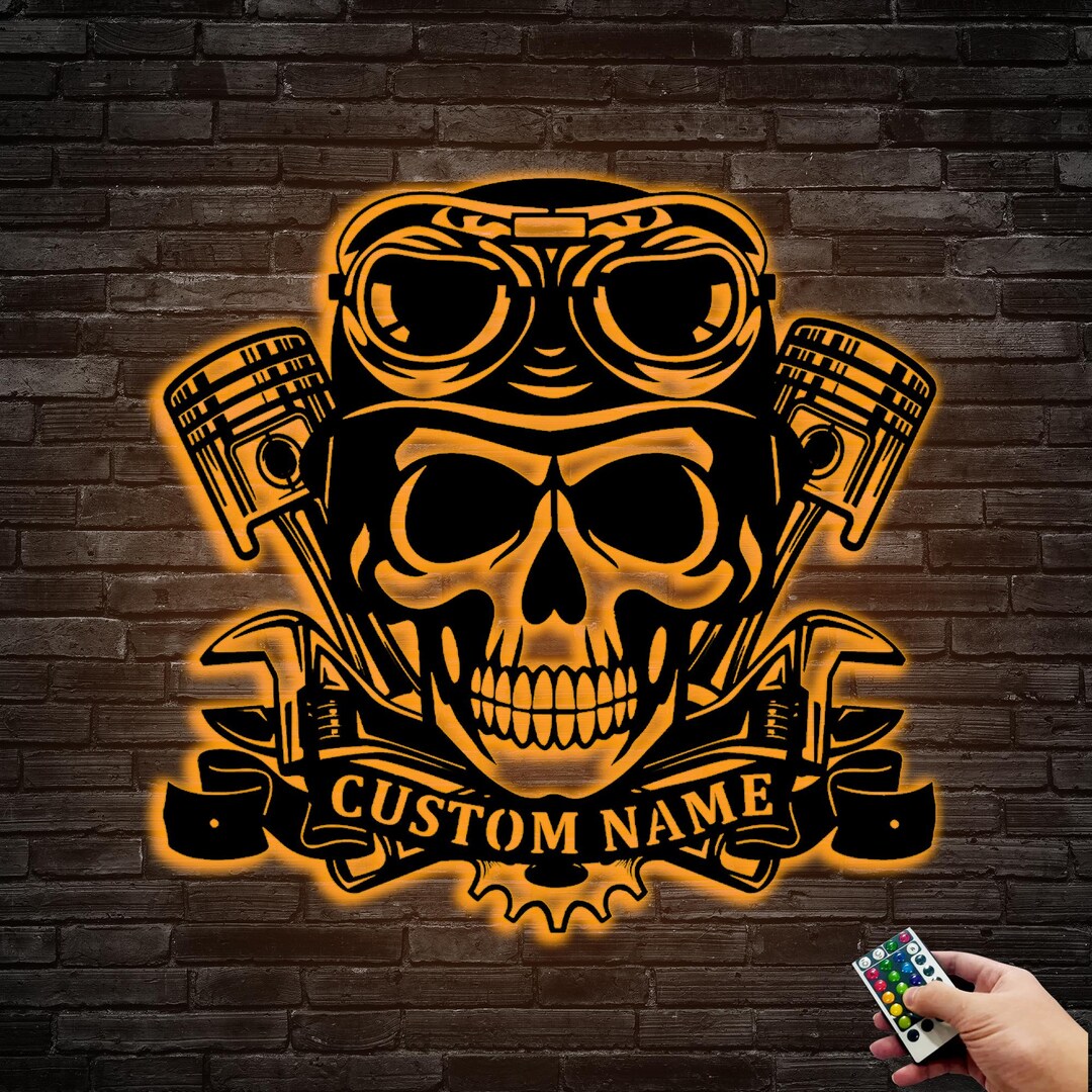 Custom Motorcycle Skull Metal Sign ,personalized Name Garage,motorcycle ...