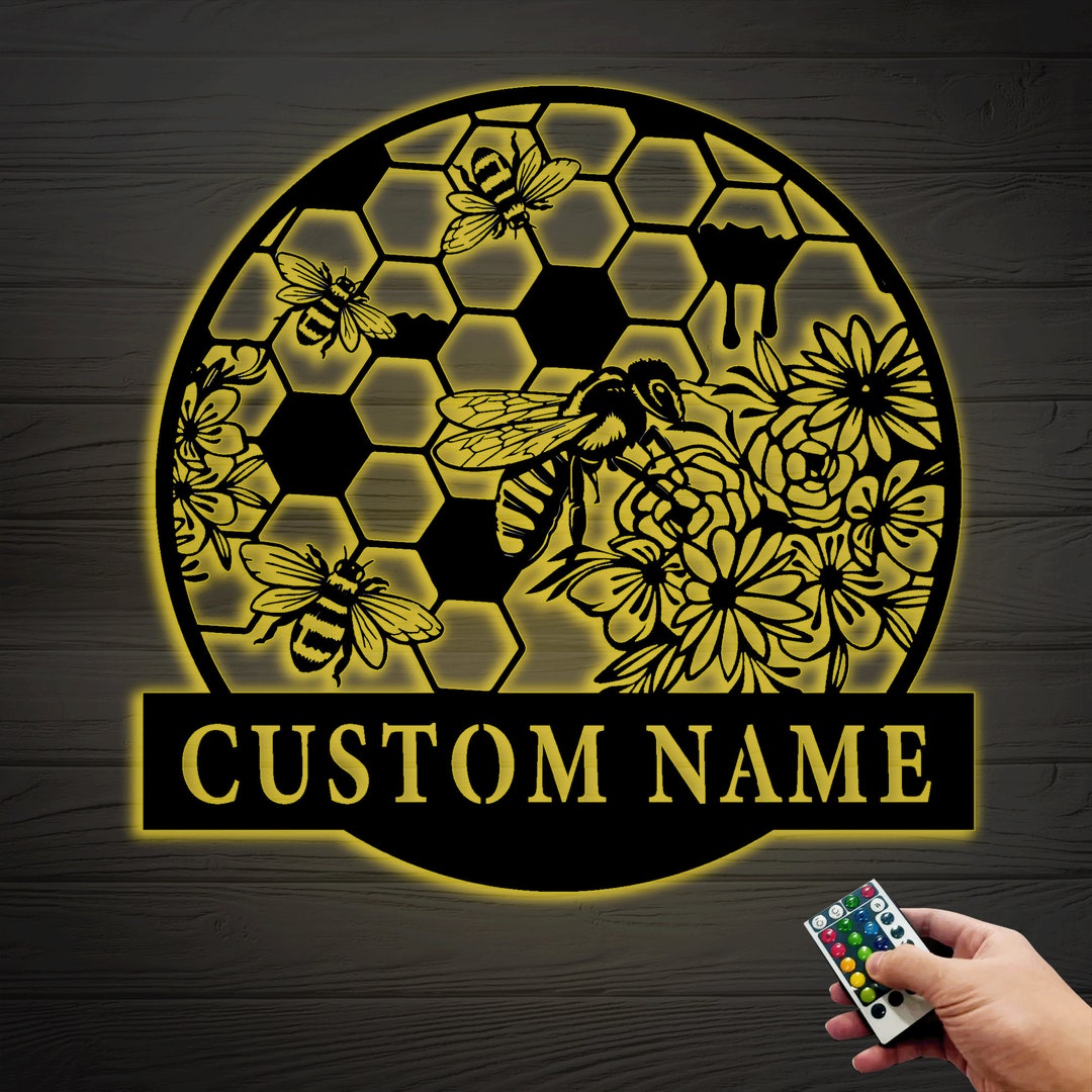 Customized Bee Metal Sign With LED Light,personalized Metal Bee ...
