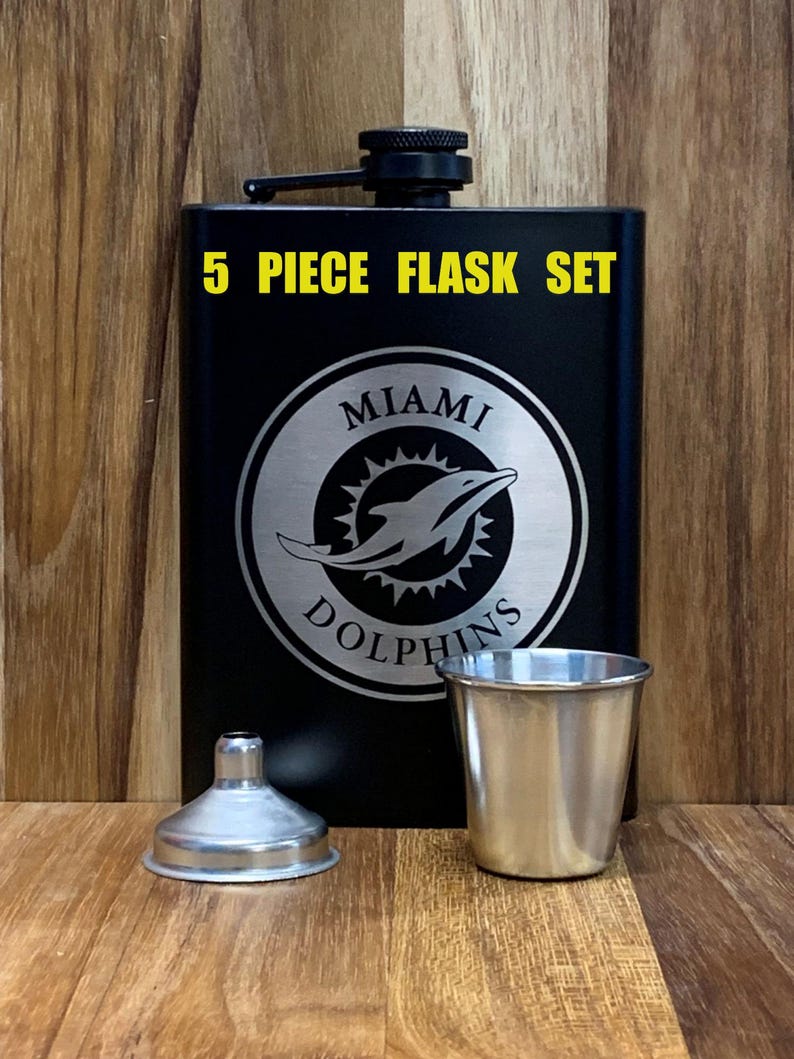 Personalized Miami Dolphins Flask Set: Engraved Stainless Steel, Gift ...