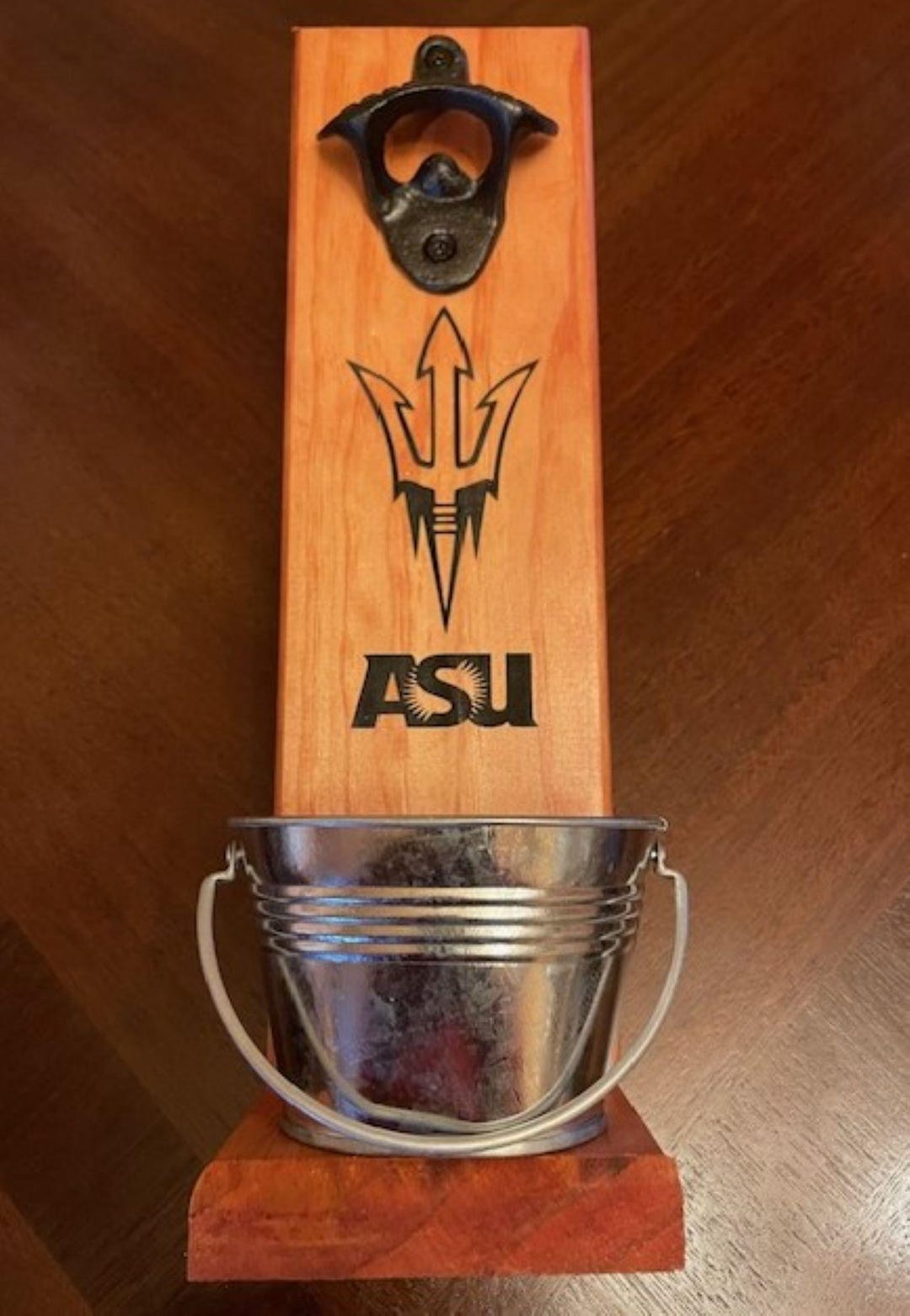 ASU Sun Devils, Engraved Wood Bottle Opener With Magnetic Cap Catcher ...