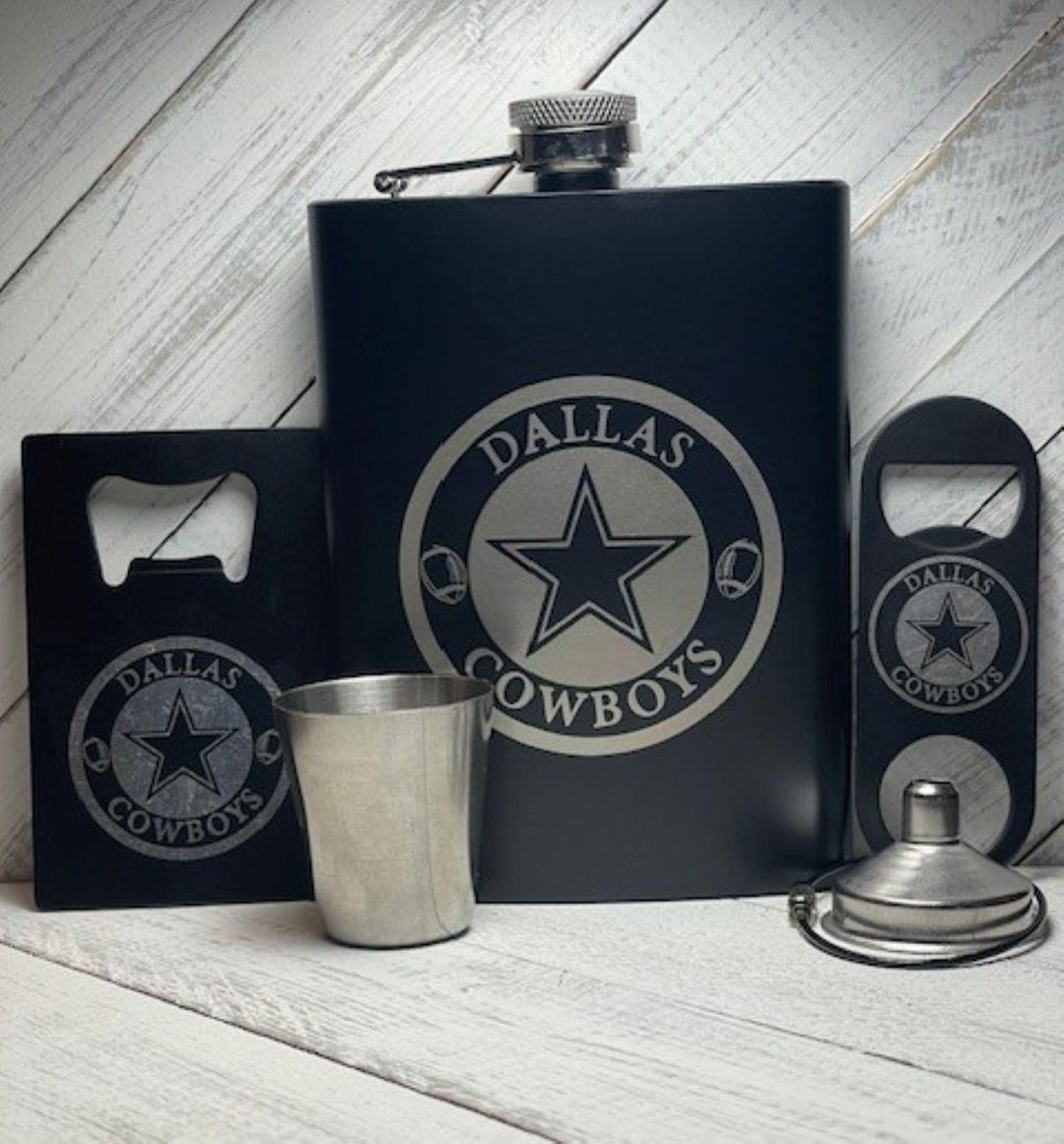Personalized Dallas Cowboys Flask Set: Engraved Stainless Steel, 8oz - Etsy