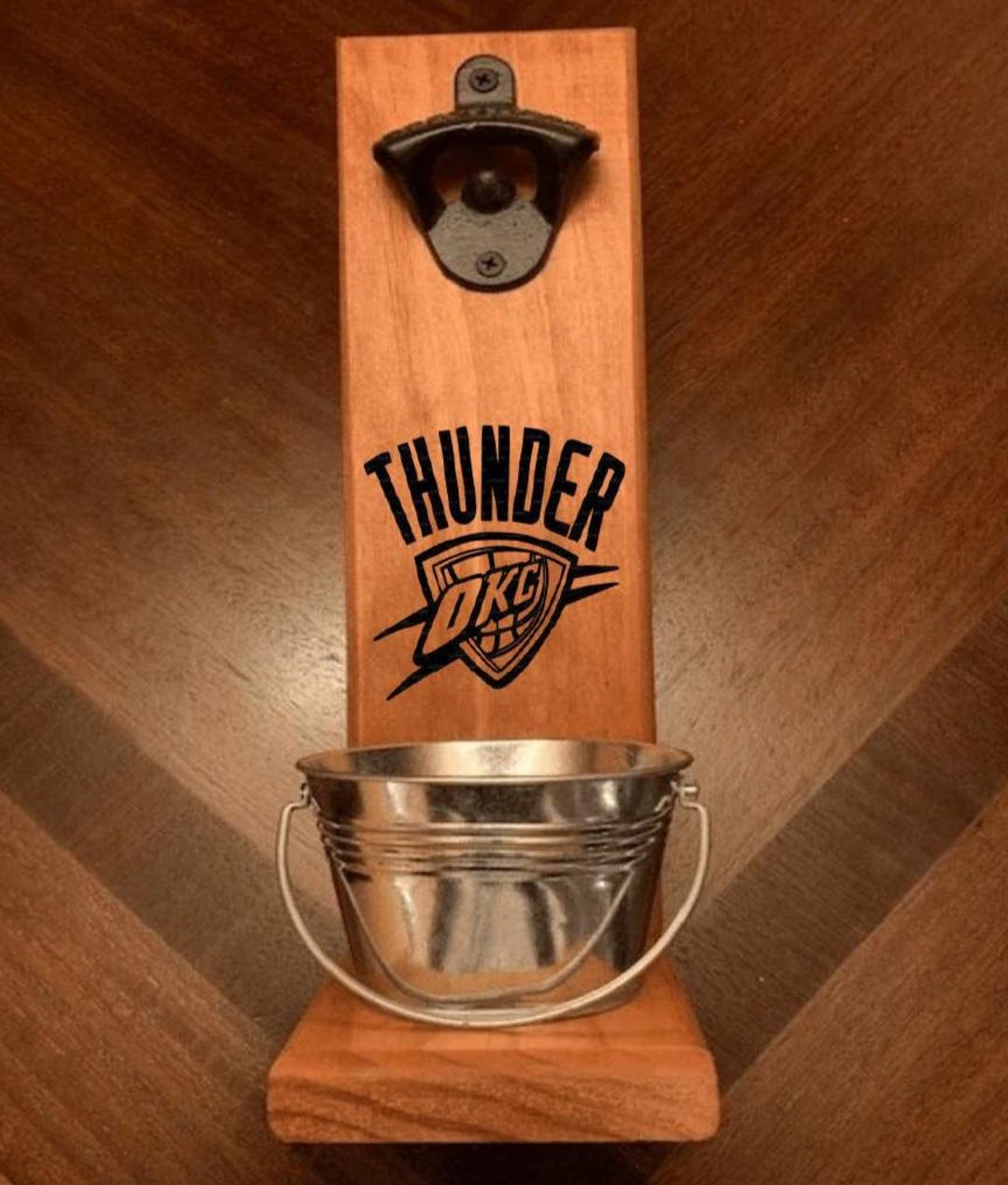 OKLAHOMA CITY Thunder Engraved Wood Bottle Opener With Cap Catcher - Etsy