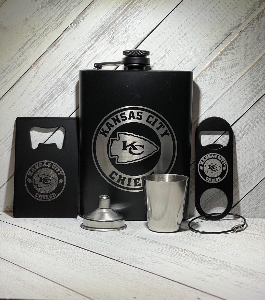 Personalized Kansas City Chiefs Flask Set: Engraved Gift for Football ...