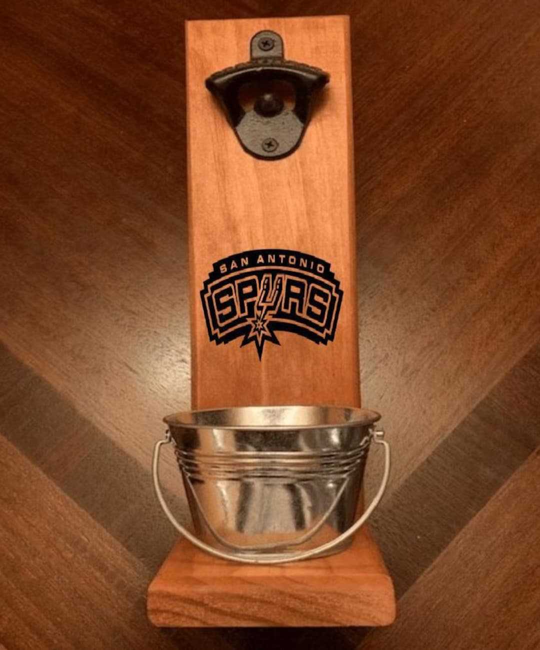 San Antonio Spurs Engraved Bottle Opener: Solid Wood With Magnetic Cap ...