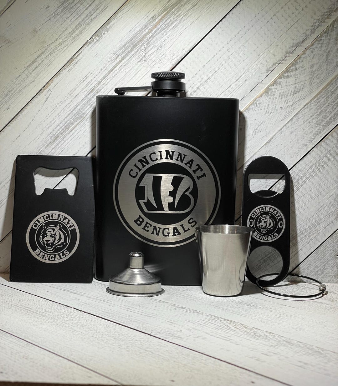 Personalized Cincinnati Bengals Flask Set: Engraved Stainless Steel ...