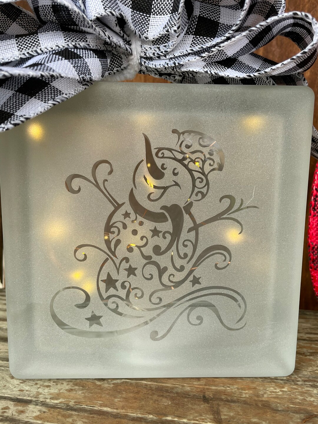 Snowman Glass Block - Etsy