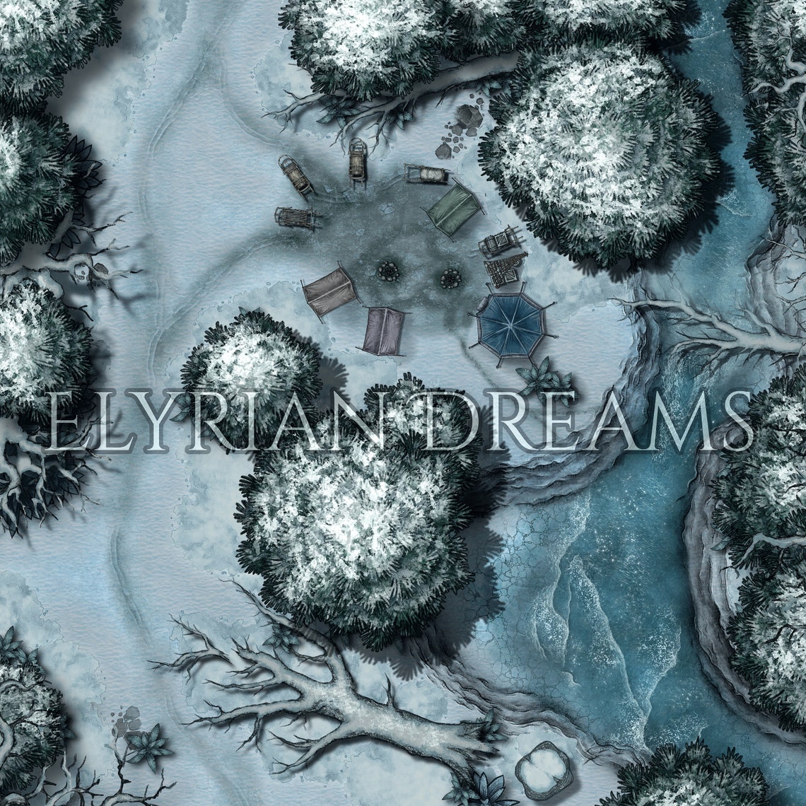 Riverside Campsite, Winter, 4k, Digital, TTRPG, Map Pack, D&D, Roll20 ...