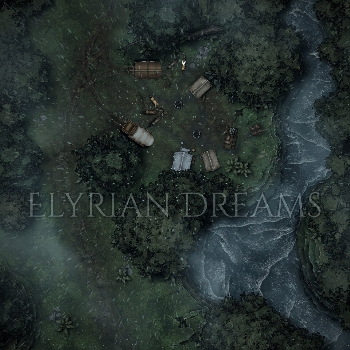 Riverside Campsite, Stormy, Night, 4k, Digital, TTRPG, Map Pack, D&D ...
