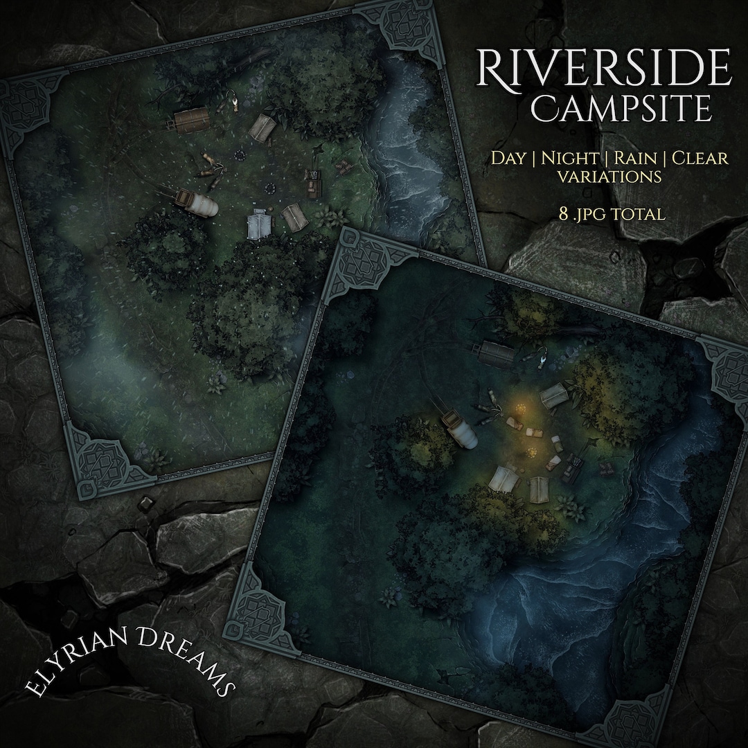 Riverside Campsite, Stormy, Night, 4k, Digital, TTRPG, Map Pack, D&D ...