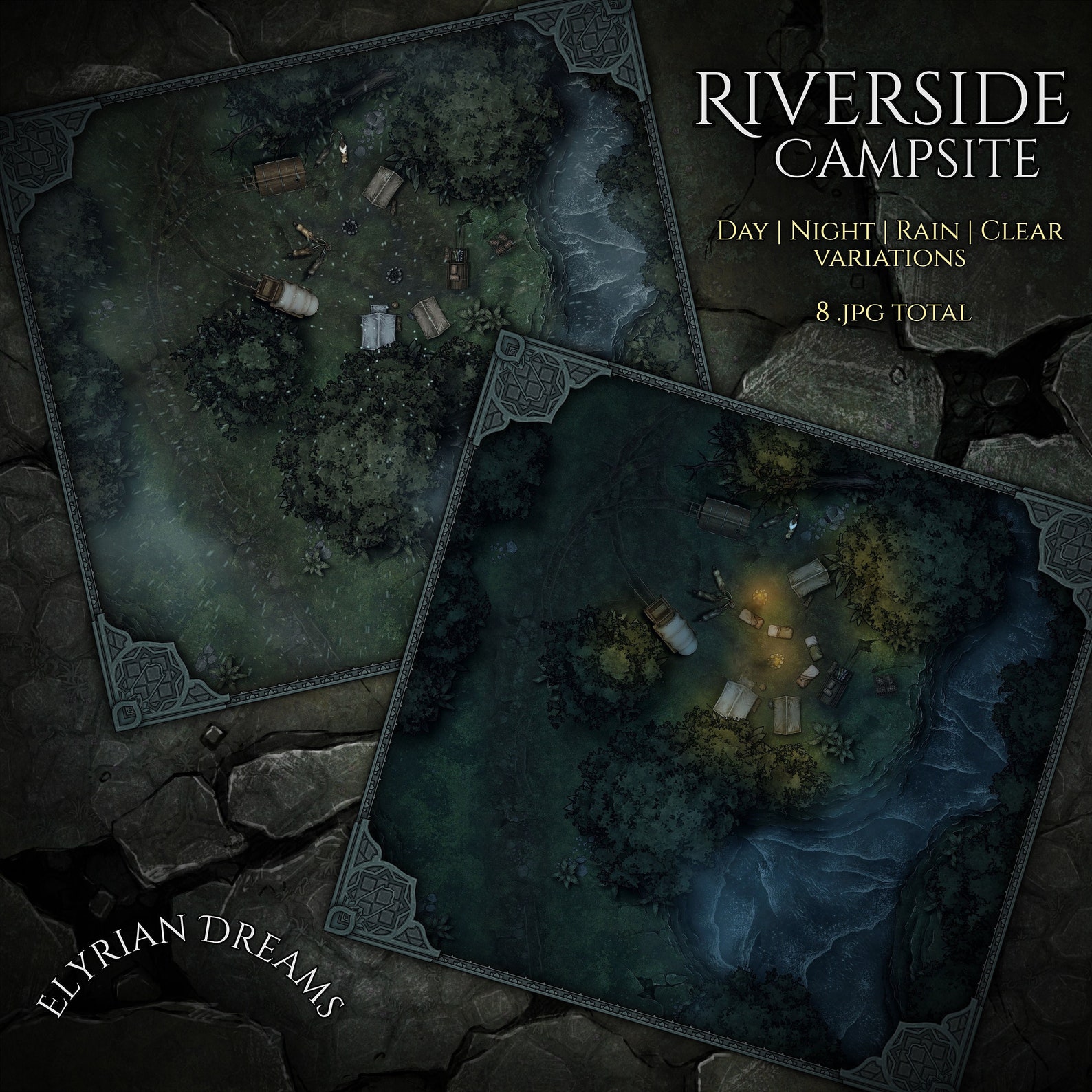 Riverside Campsite, Stormy, Night, 4k, Digital, TTRPG, Map Pack, D&D ...