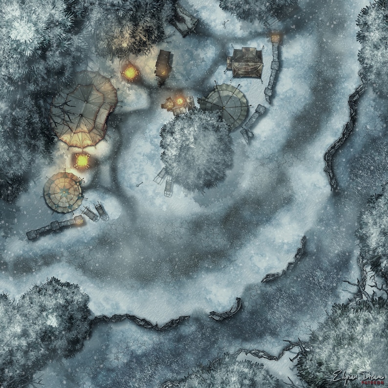 Snowdrift River Campsite, 4k, Digital, Battlemap, Mappack, D&D, 5e ...