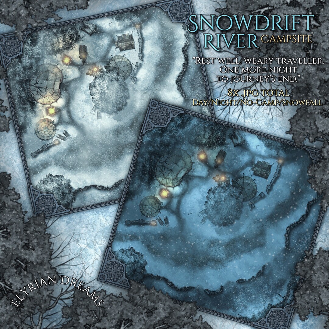 Snowdrift River Campsite, 4k, Digital, Battlemap, Mappack, D&D, 5e ...