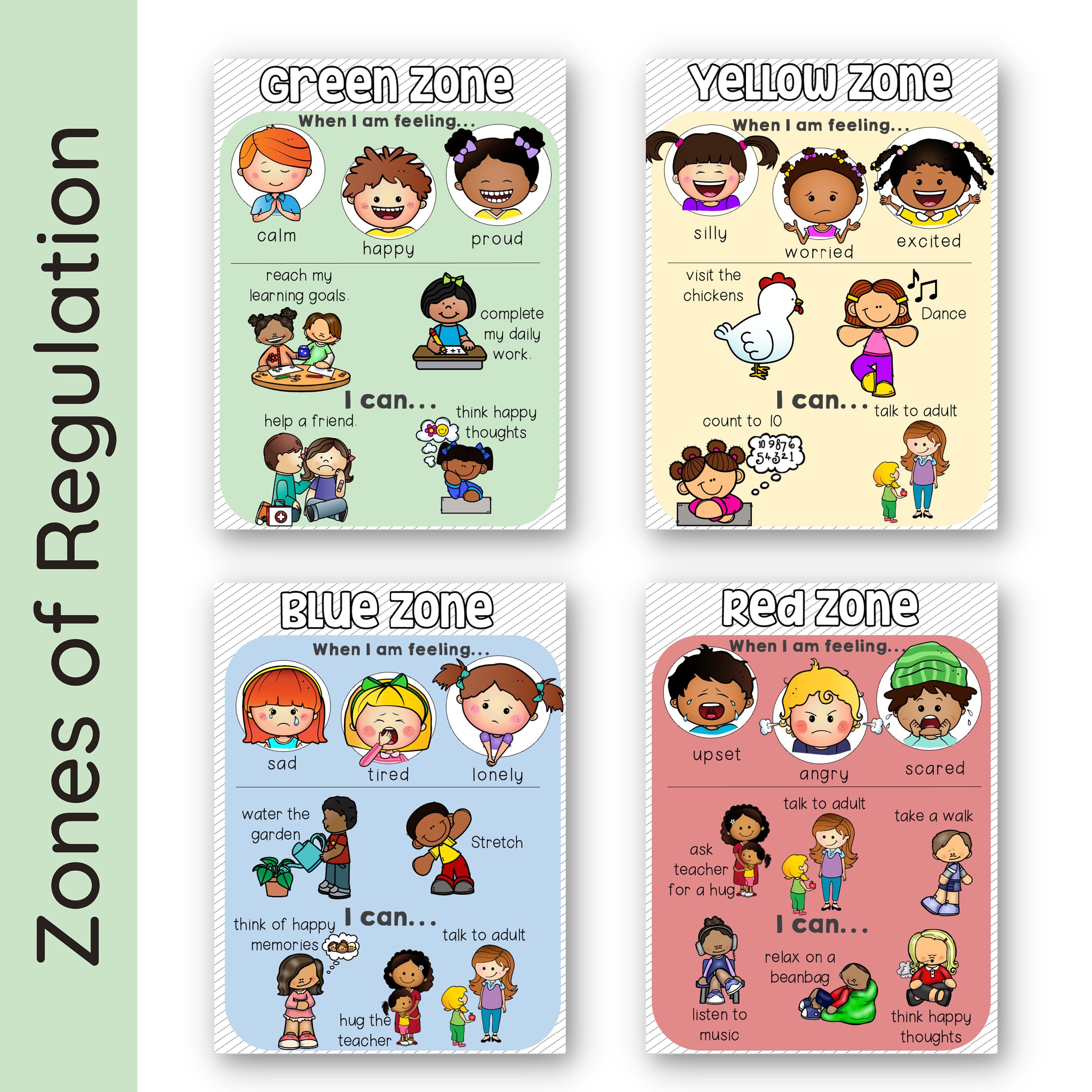 Emotion and Feelings Posters Zones of Regulation A4 Size / 21 X 29.7 Cm ...