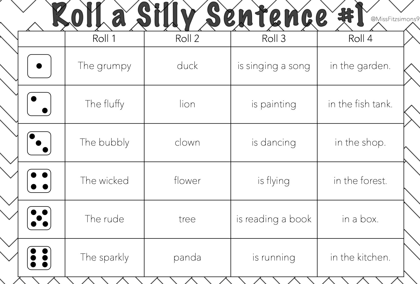 Literacy Rotation Activity - Roll a Silly Sentence - Digital Download ...