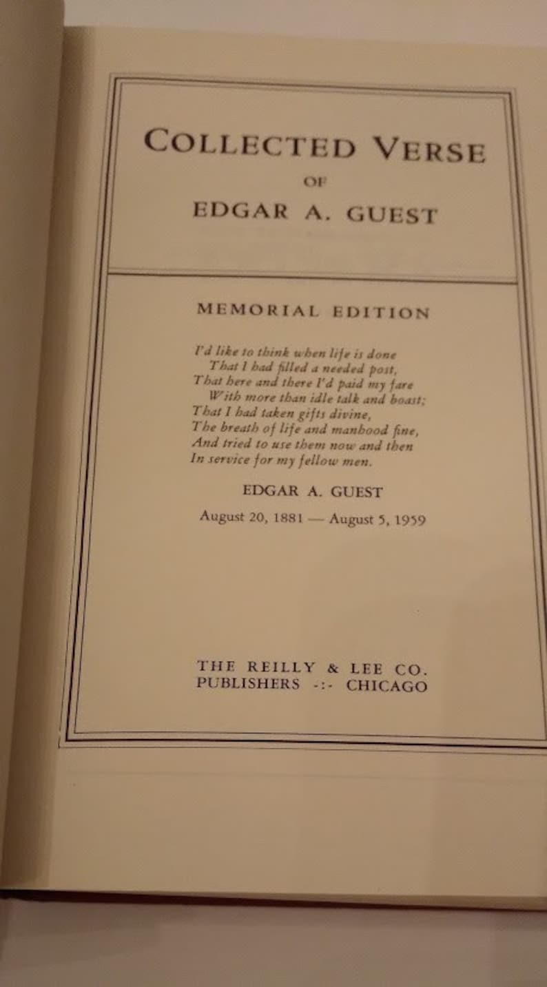 Collected Verse of Edgar A. Guest Memorial Edition 1934 Copyright (18th ...