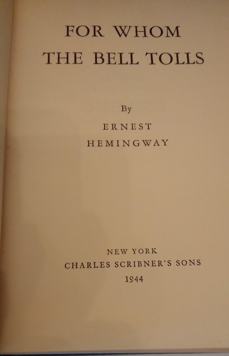 For Whom the Bell Tolls Ernest Hemingway 1944 - Etsy