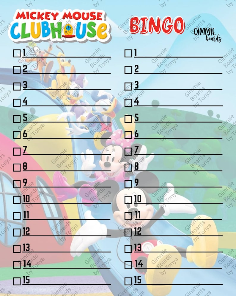 Mickey Mouse Club House Inspired Bingo Board. - Etsy
