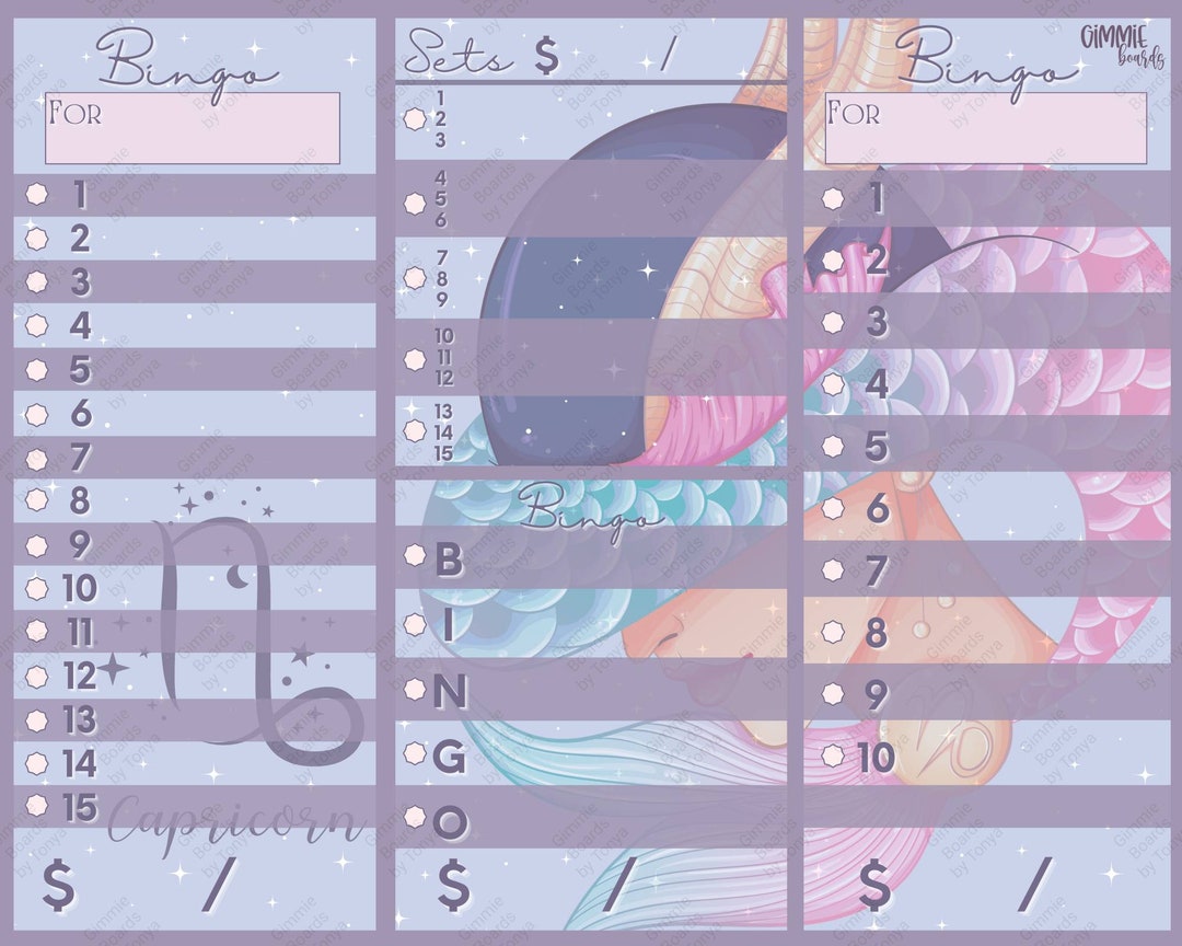 Capricorn Laminated Bingo Sheet - Etsy