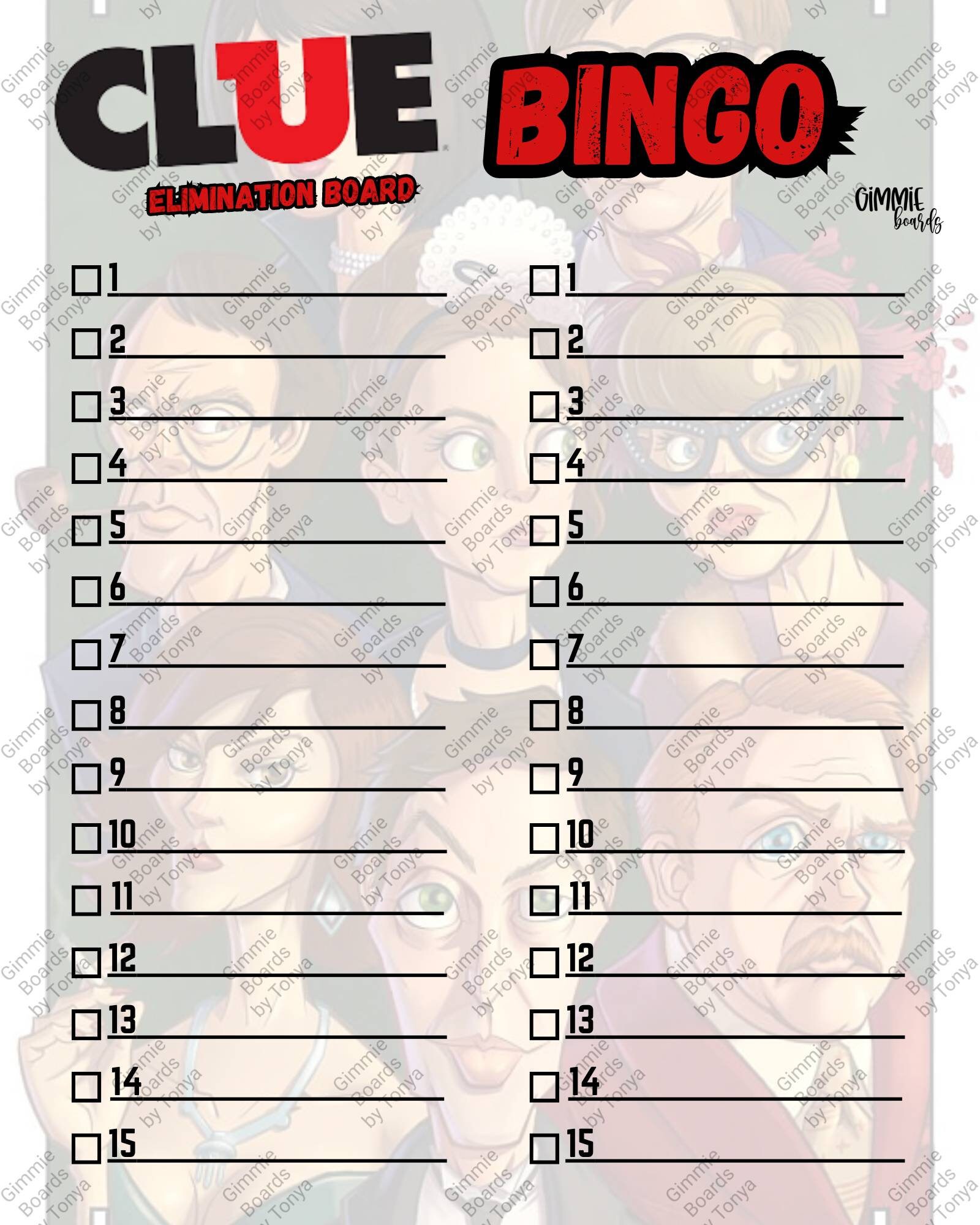 Clue Elimination Bingo Board - Etsy