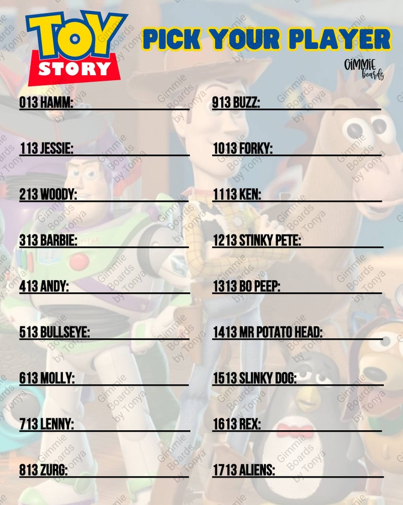 Toy Story Inspired Elimination Bingo Board - Etsy
