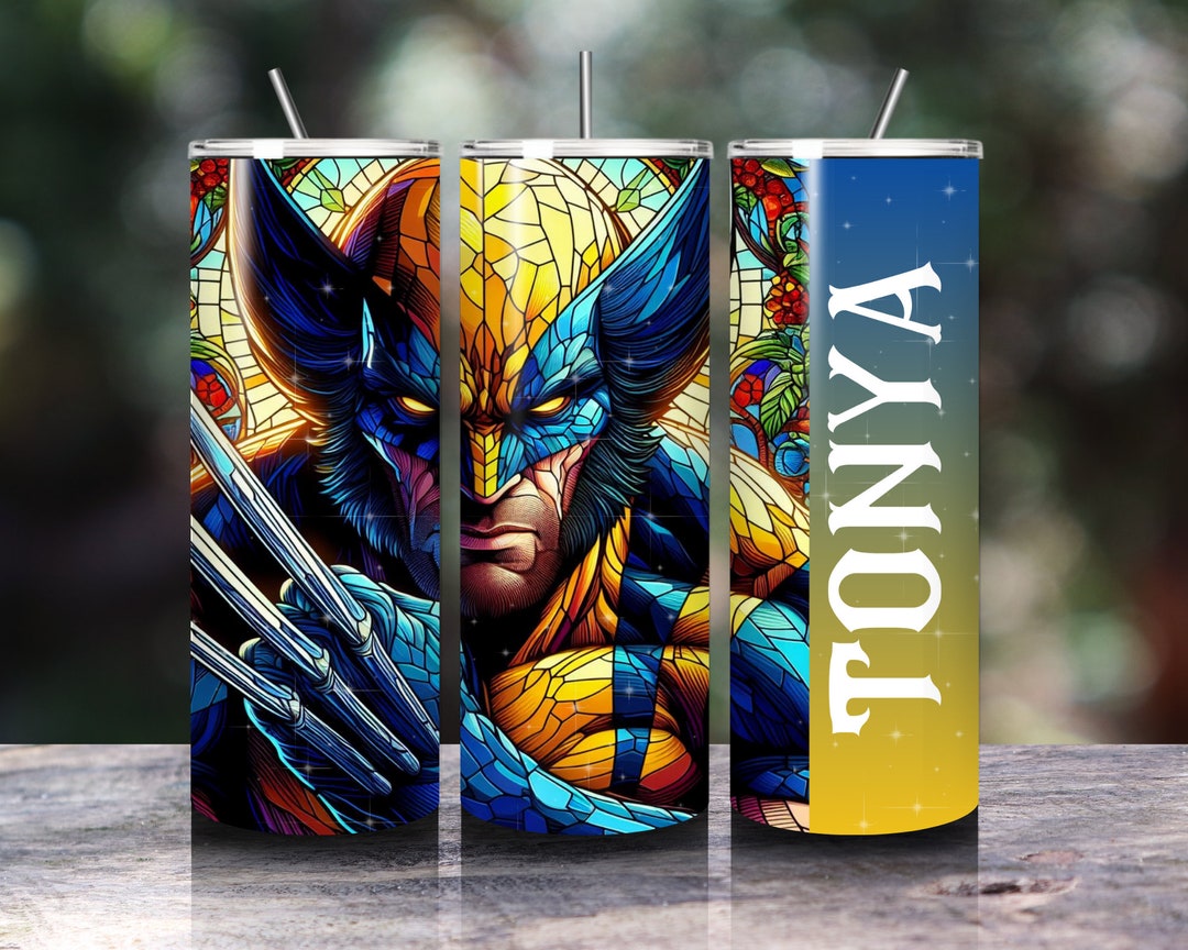 Custom Wolverine Stained Glass 20oz Skinny Tumbler, Add Your Name to ...