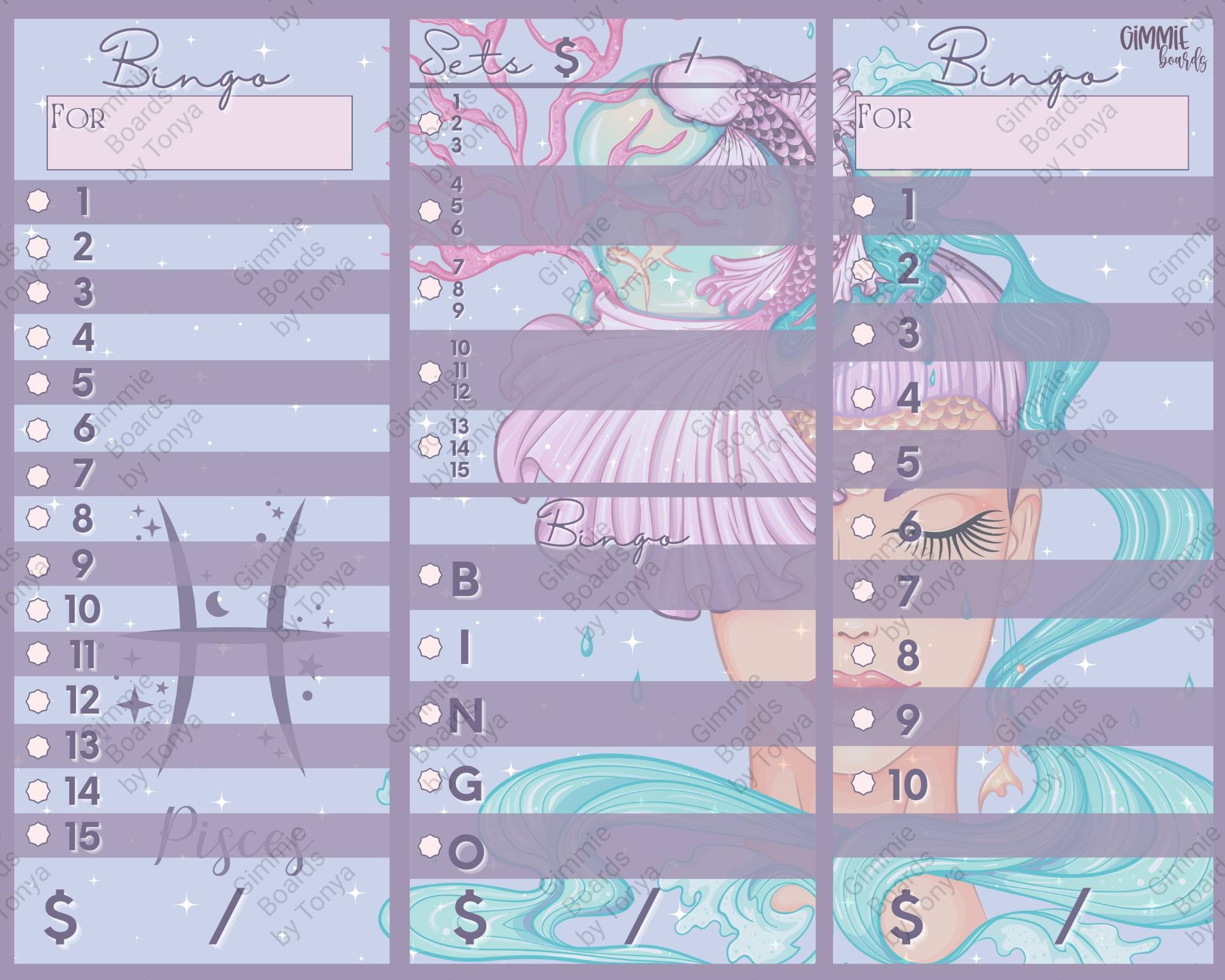 Pisces Laminated Bingo Sheet - Etsy