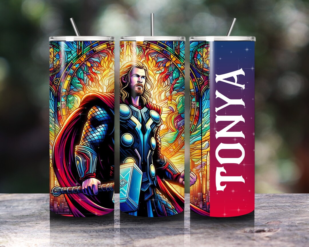 Custom Thor Stained Glass 20oz Skinny Tumbler, Add Your Name to Design ...