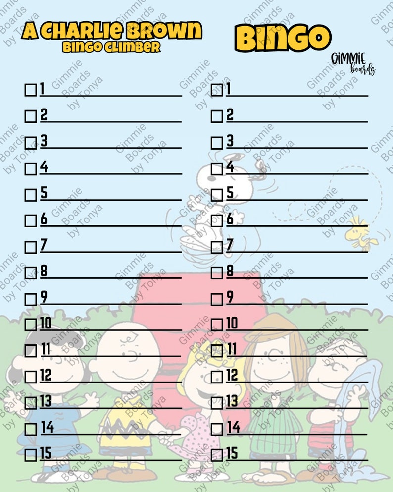 Charlie Brown Climber Bingo Board - Etsy