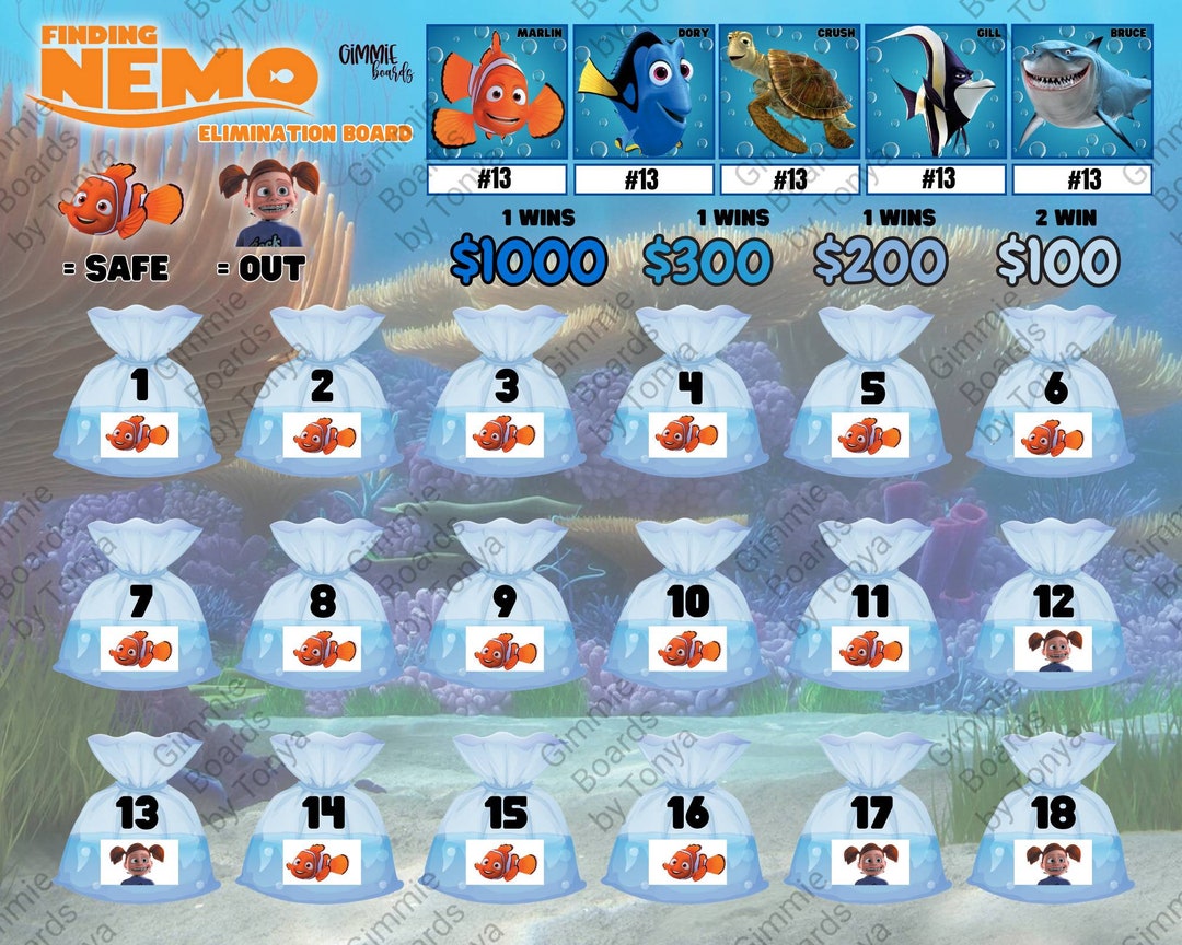 Finding Nemo Inspired Elimination Bingo Board - Etsy