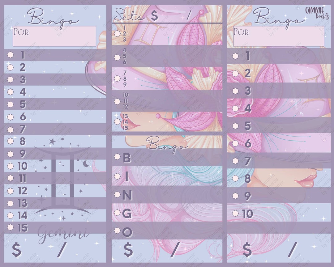 Gemini Laminated Bingo Sheet - Etsy
