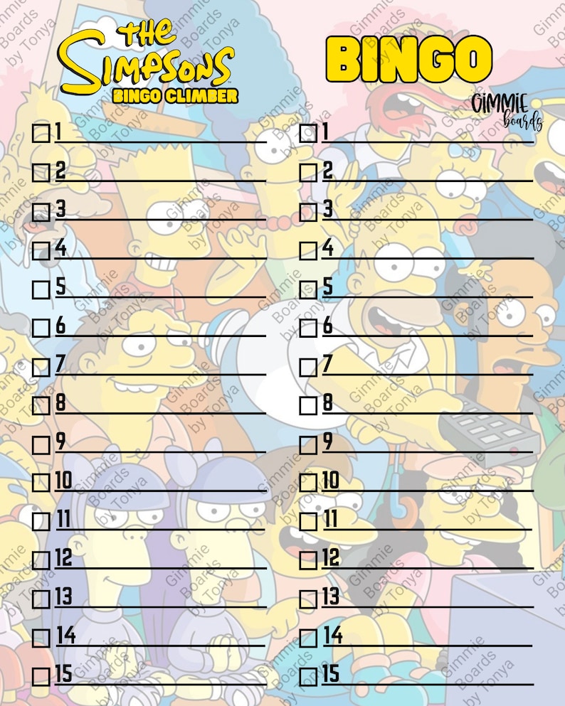 Simpsons Climber Bingo Board - Etsy