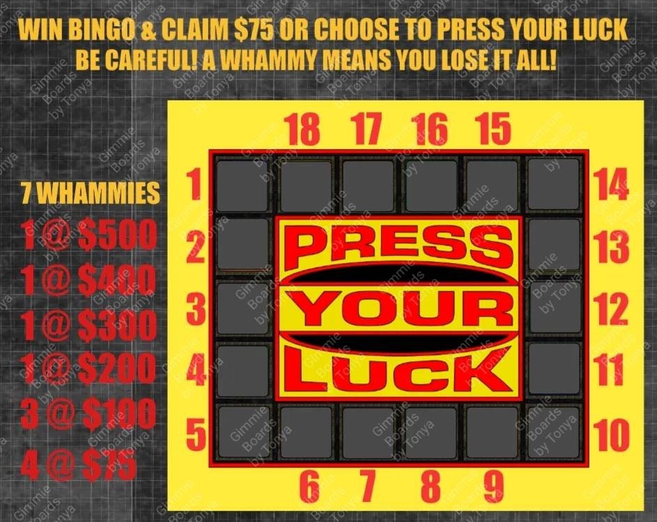 Press Your Luck Bingo Scratch off Board - Etsy