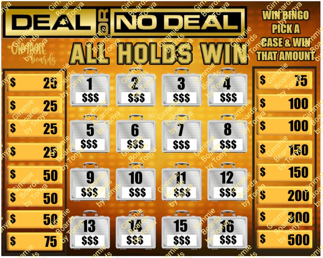 Deal/no Deal All Holds Win Bingo Board - Etsy