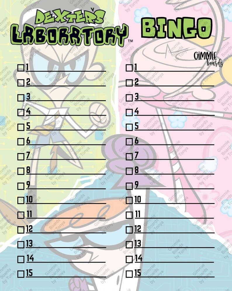 Dexter's Laboratory Climber Bingo Board - Etsy