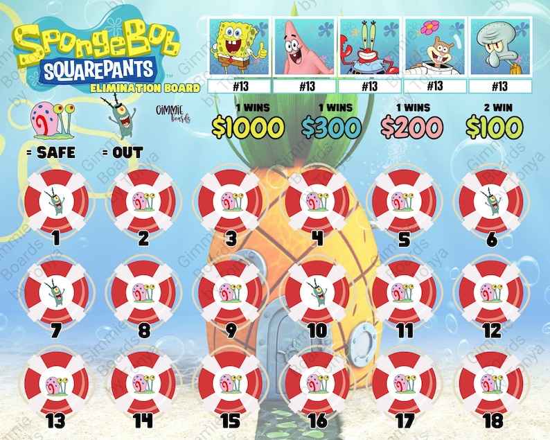 Spongebob Inspired Elimination Bingo Board - Etsy