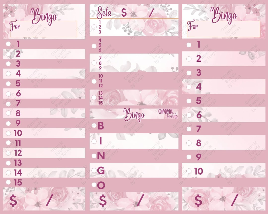 Pink Floral Laminated Bingo Sheet - Etsy