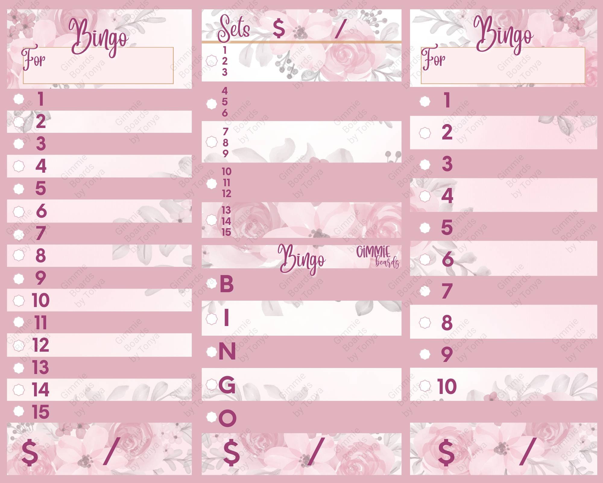 Pink Floral Laminated Bingo Sheet - Etsy