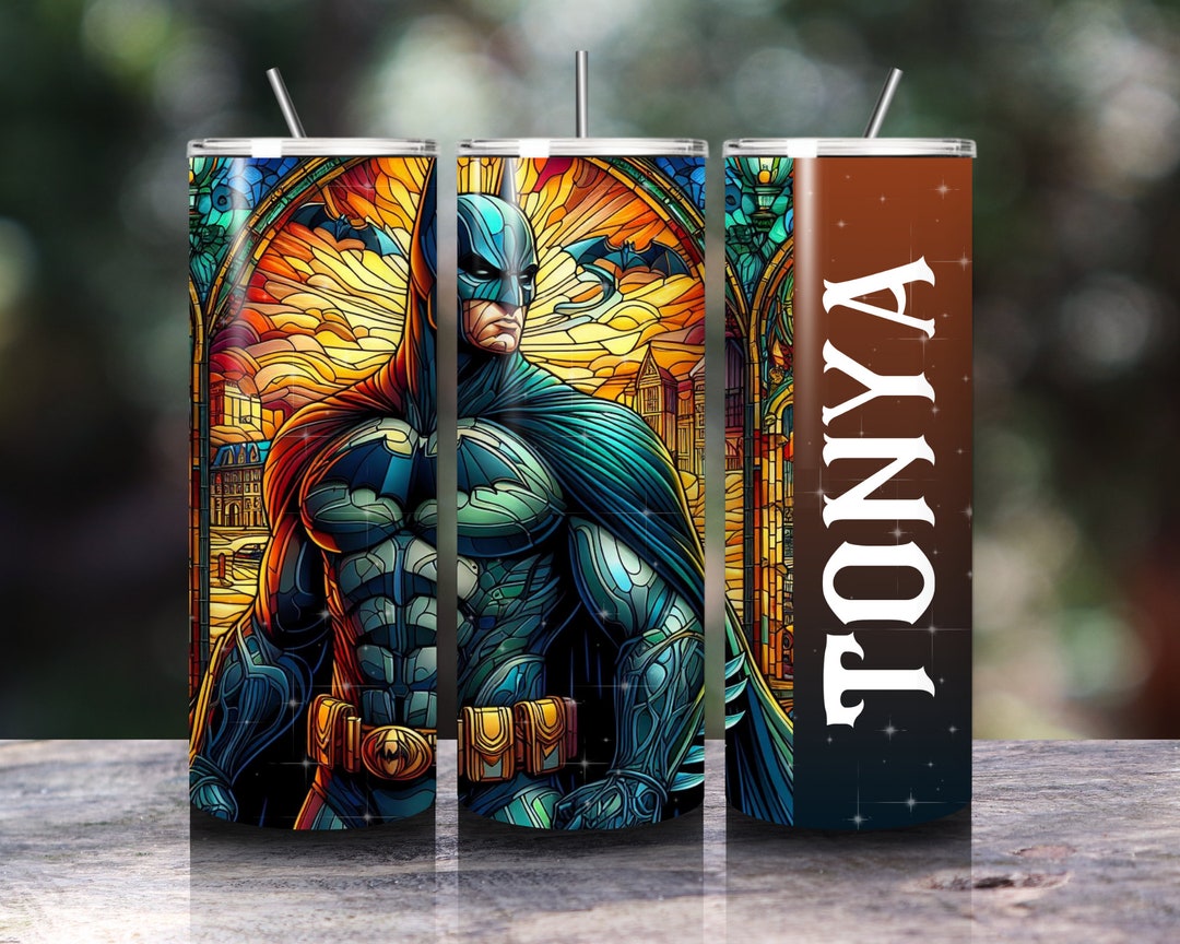 Custom Batman Stained Glass 20oz Skinny Tumbler, Add Your Name to ...