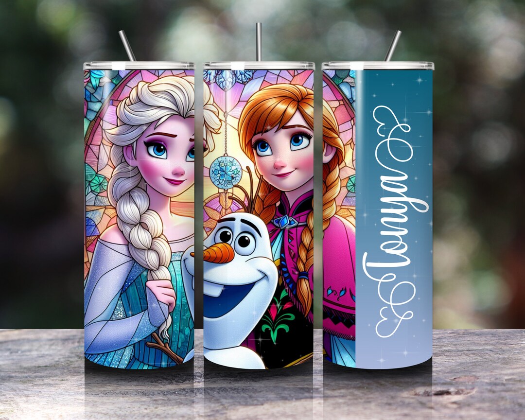 Custom Frozen Elsa and Anna Stained Glass 20oz Skinny Tumbler, Add Your ...