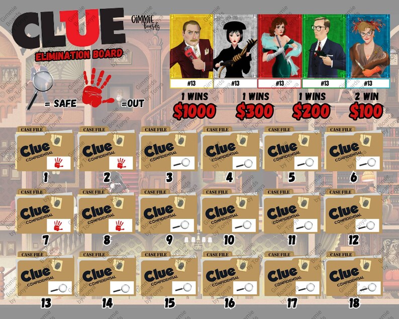 Clue Elimination Bingo Board - Etsy