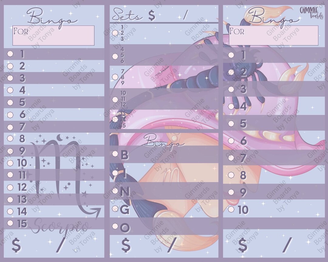 Scorpio Laminated Bingo Sheet - Etsy