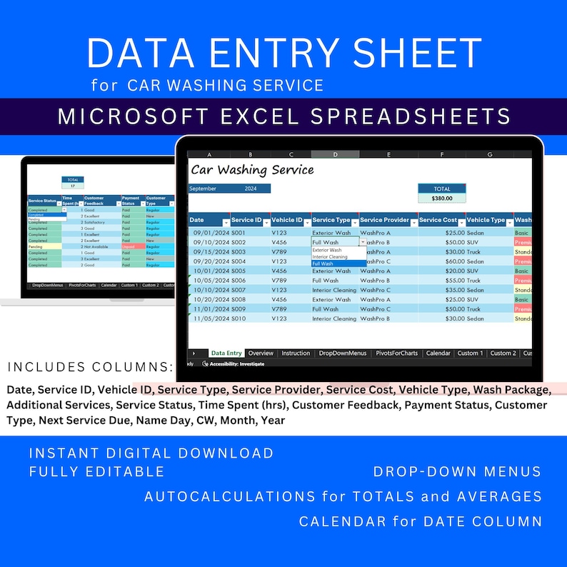 Car Washing Business Management Sheet Car Washing Service Excel ...